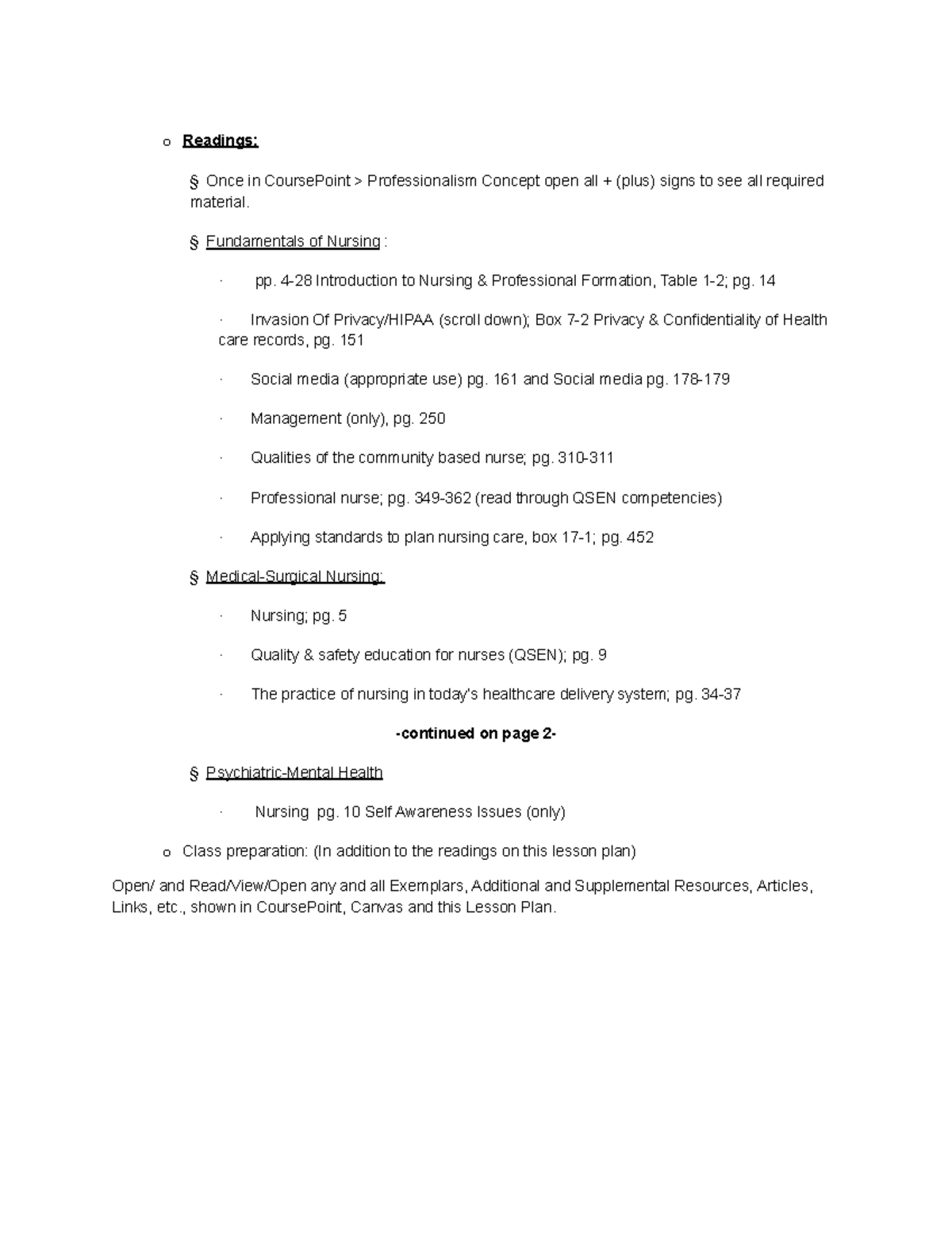 Professionalism in Nursing: Lesson Plan & Essential Readings (NURS 101 ...