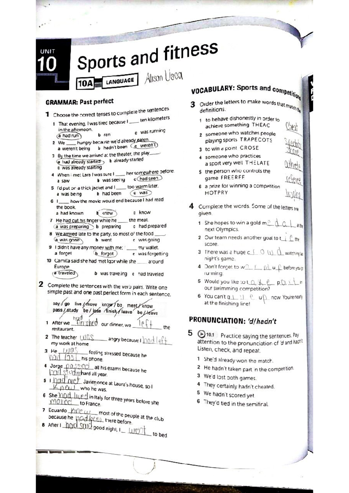 UNIT 10: Sports & Fitness Vocabulary & Grammar (Past Perfect) - Studocu