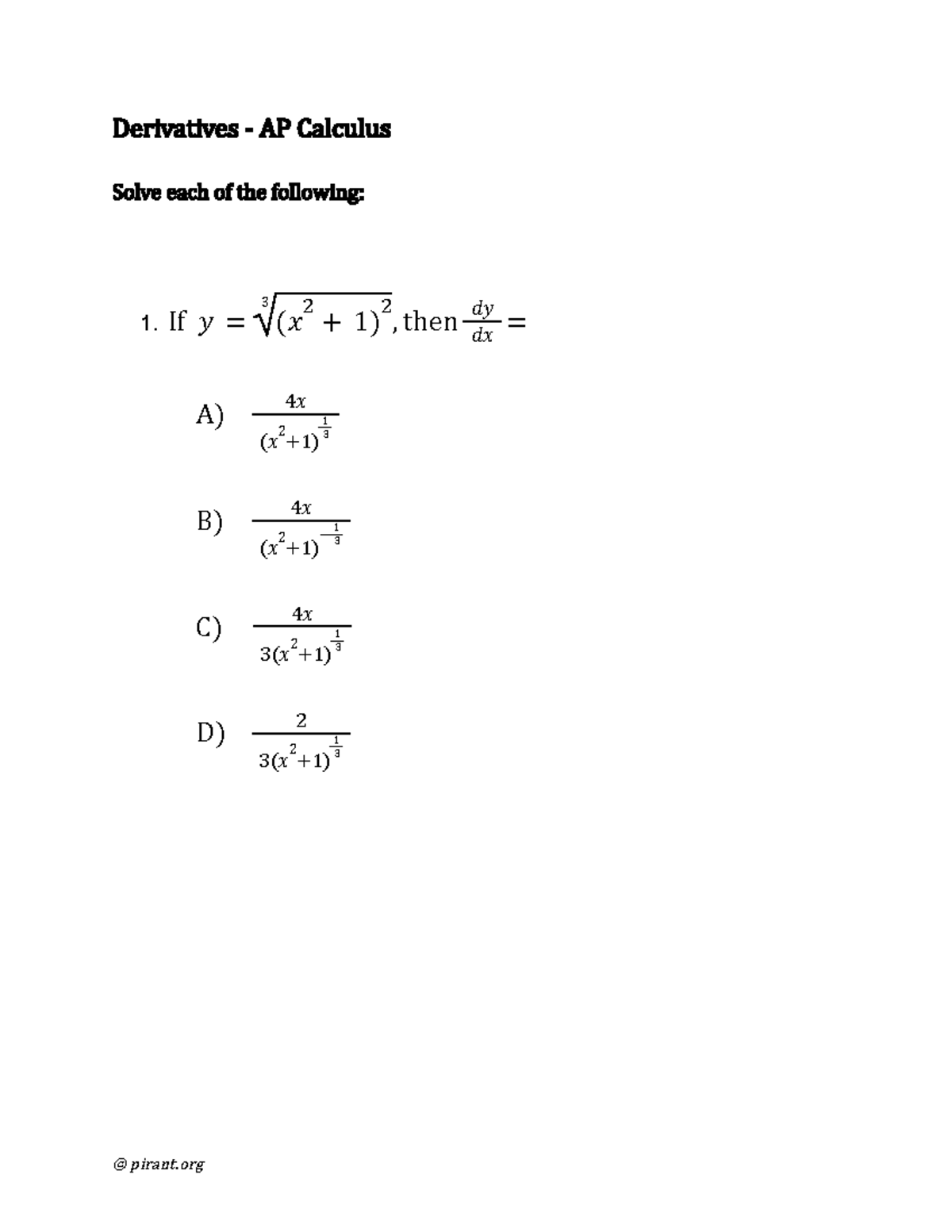 Unit 3 AP Calculus BC Derivatives Practice Problems and Solutions - Studocu