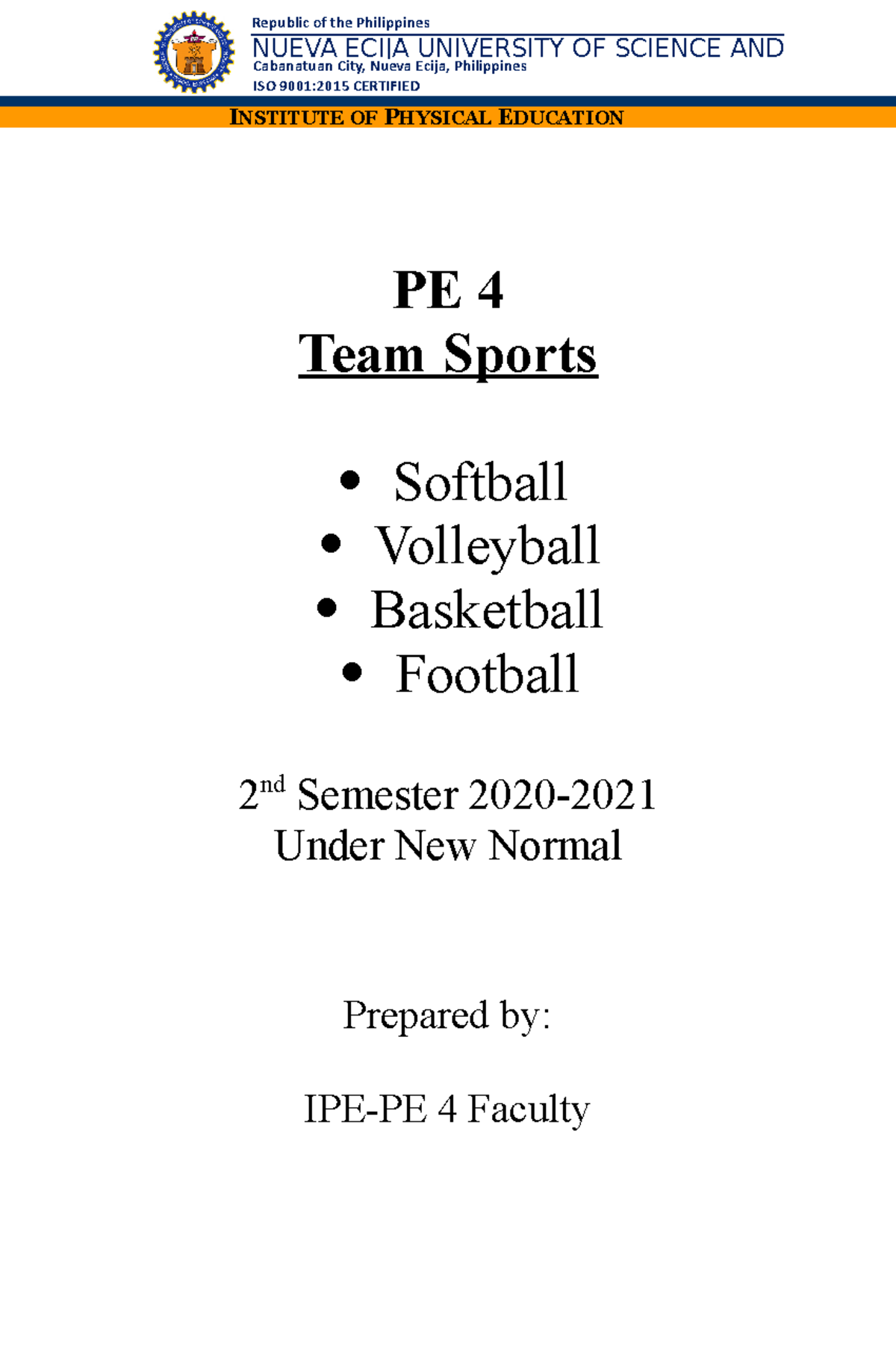 PE 4 Team Sports: Softball Overview and Key Concepts - Studocu