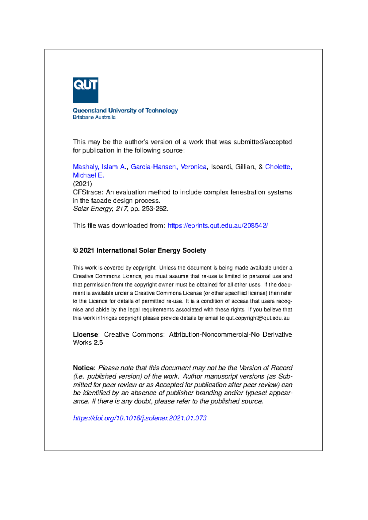 CFStrace: Evaluating Complex Fenestration Systems for Facade Design ...