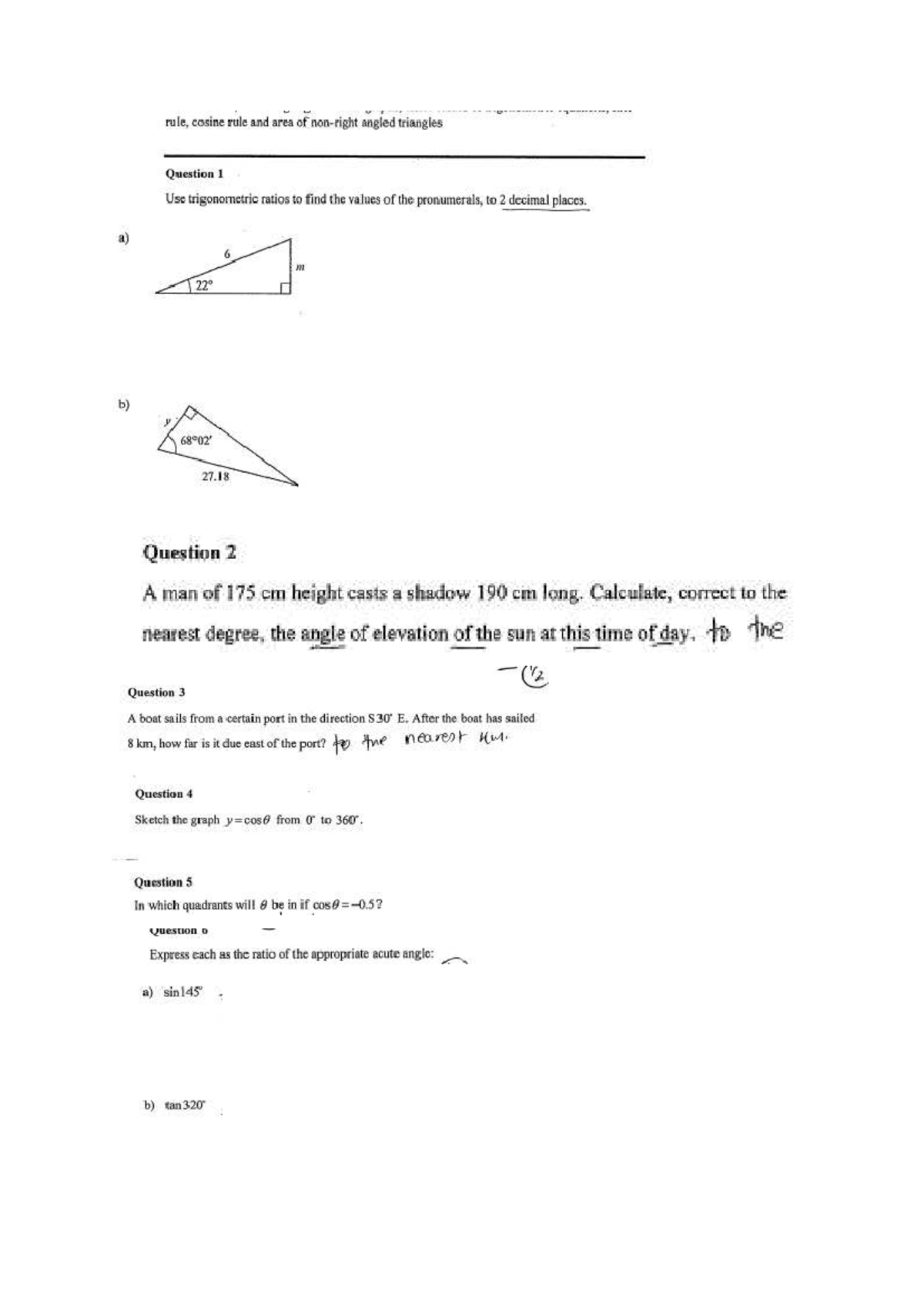 Trig Test: Cosine Rule & Area of Angled Triangles (DSACDWECDW) - Studocu