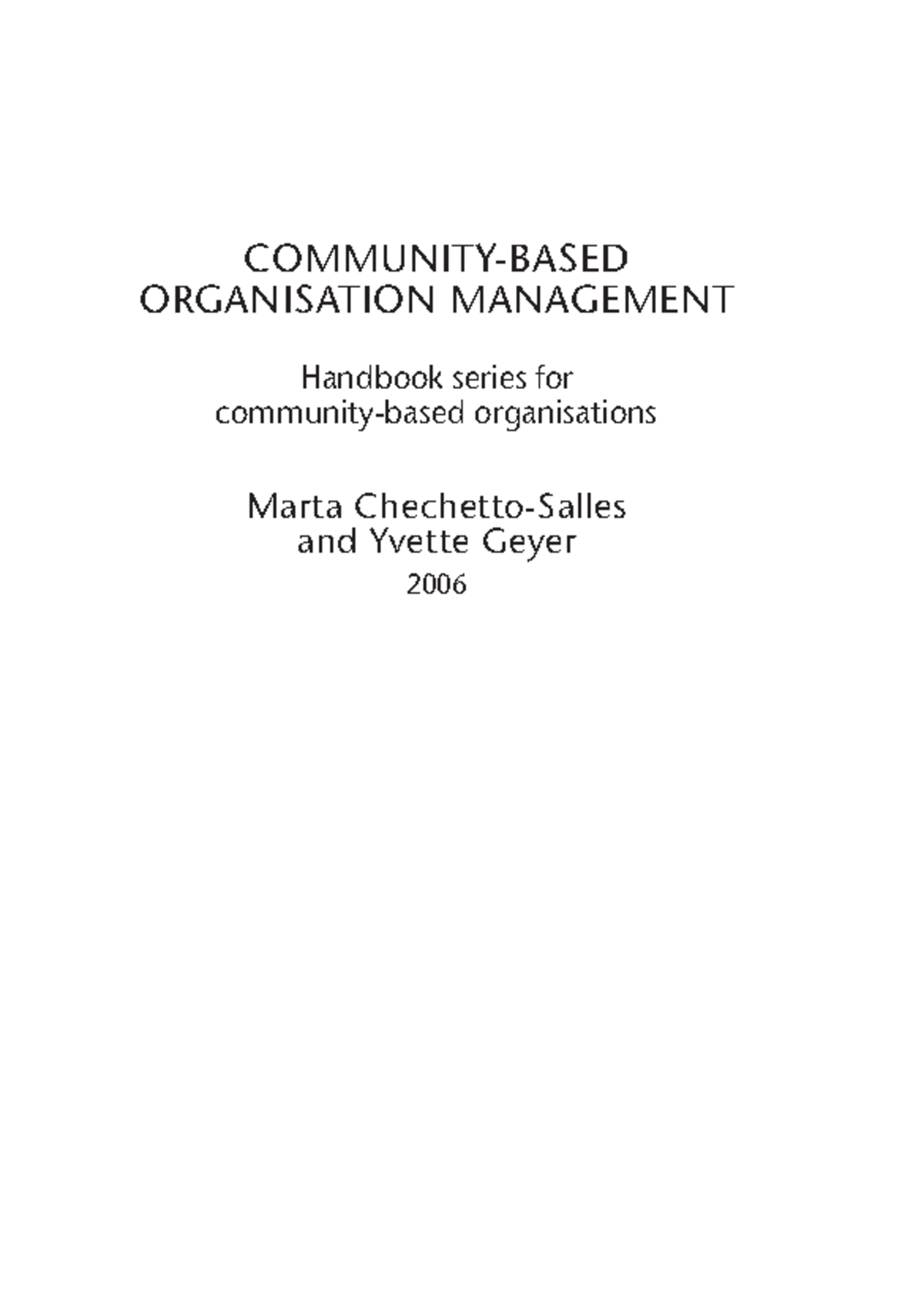 CBO Management Handbook: Guide for Community-Based Org. Success - Studocu