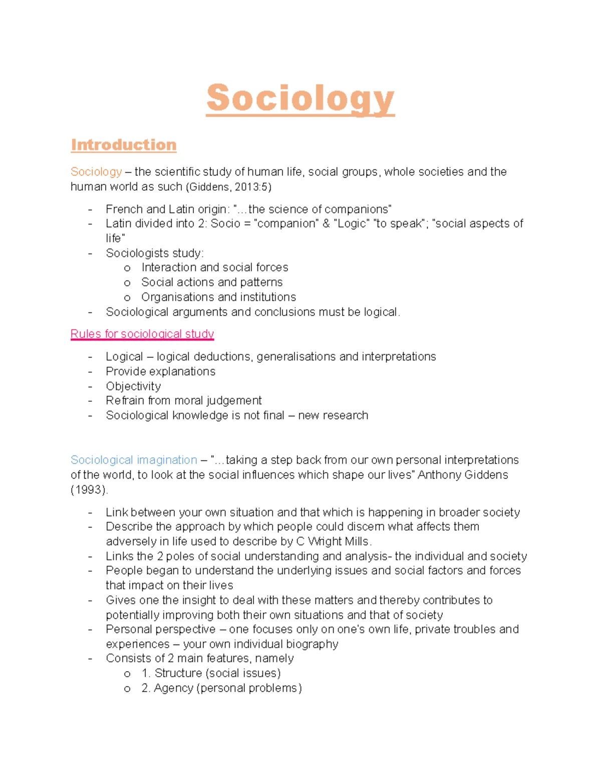 SOCY 111 - Comprehensive Sociology Study Notes & Insights - Studocu