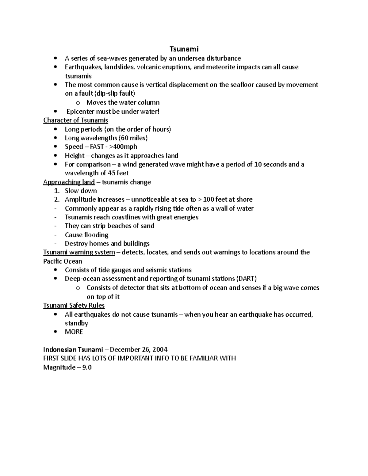 Tsunami Lecture Notes - Tsunami A series of sea-waves generated by an ...