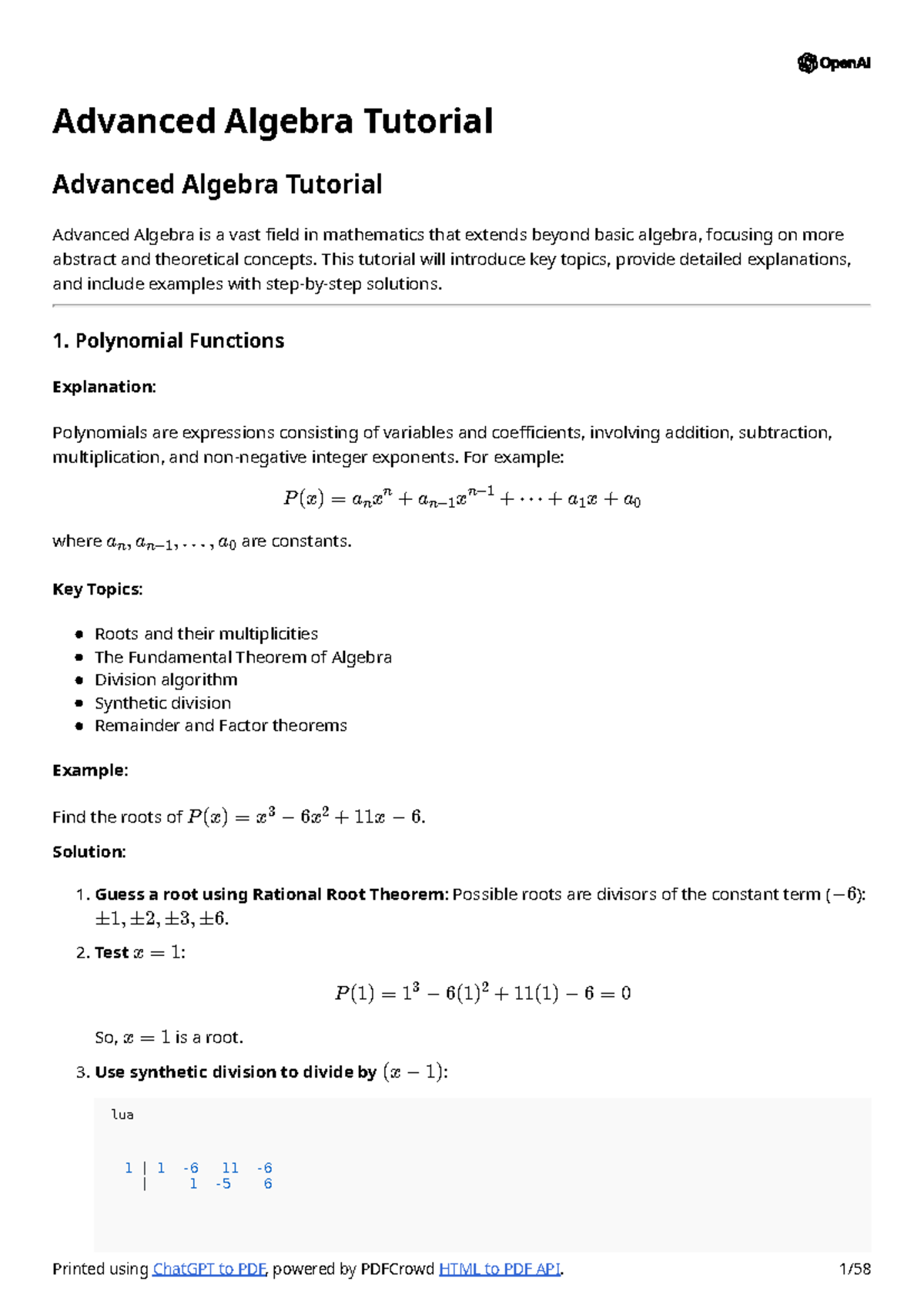 Qualification Test Tutorials - Advanced Algebra Tutorial Advanced ...