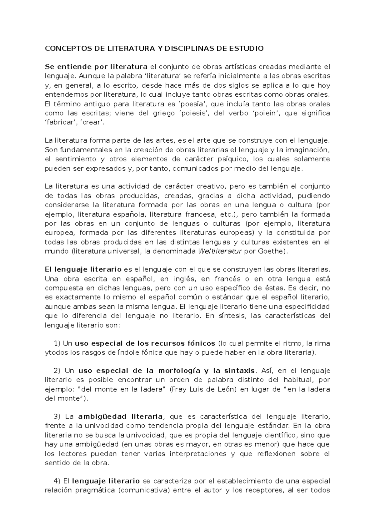 SPOC WORD - apuntes - CONCEPTOS DE LITERATURA Y DISCIPLINAS DE ESTUDIO ...
