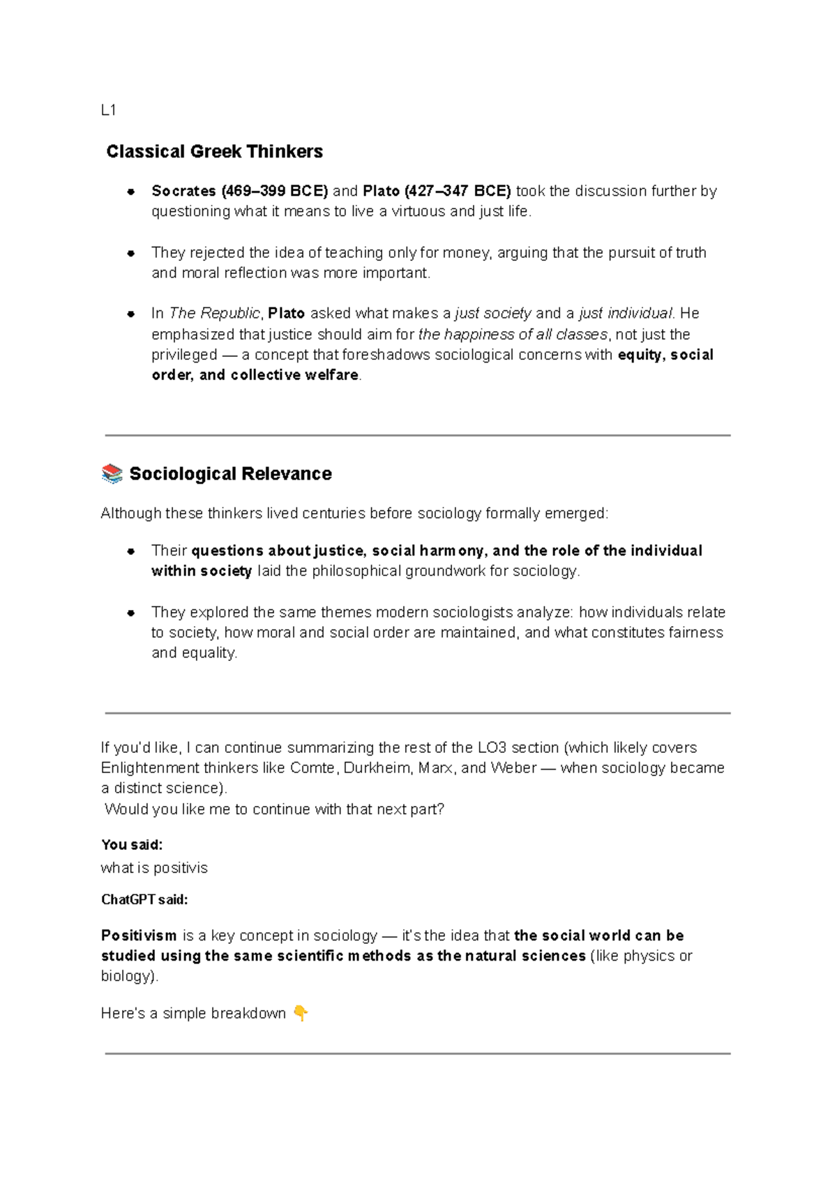 SY101 Midterm Exam Notes: Classical Greek Thinkers to Sociological ...