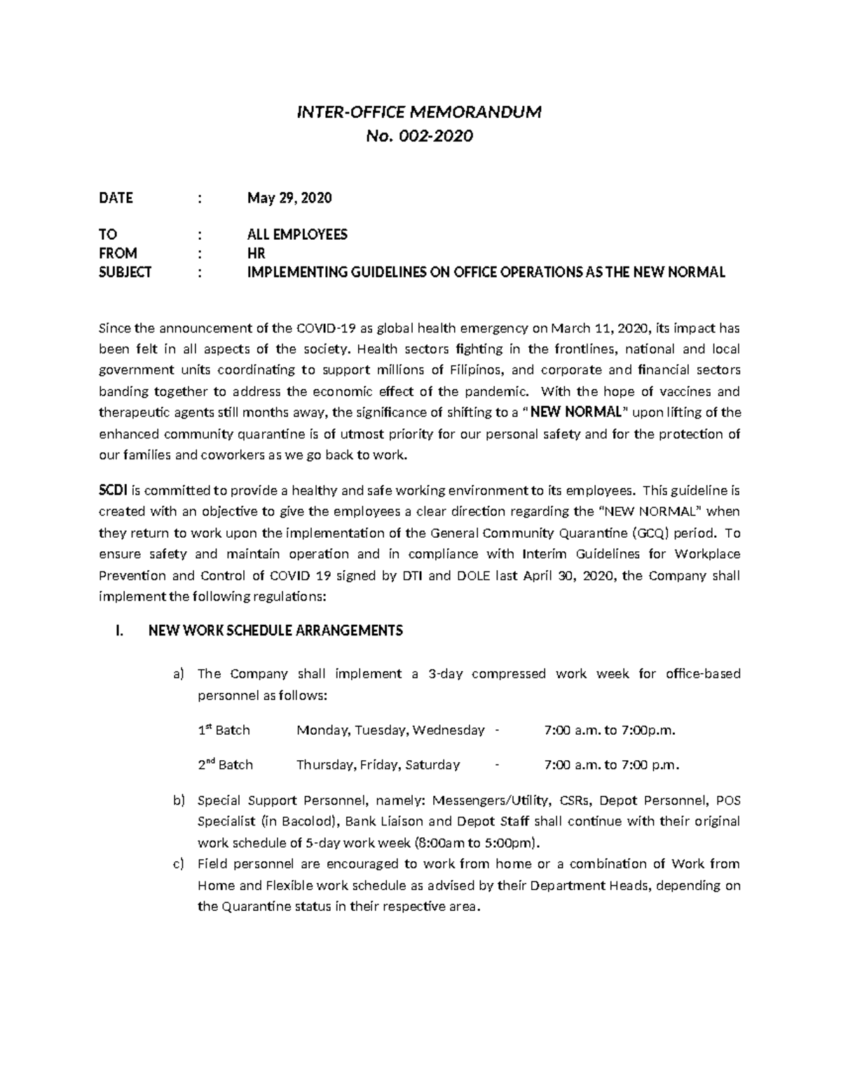 Implementing Guidelines on Office Operations (HR Memo) - Studocu