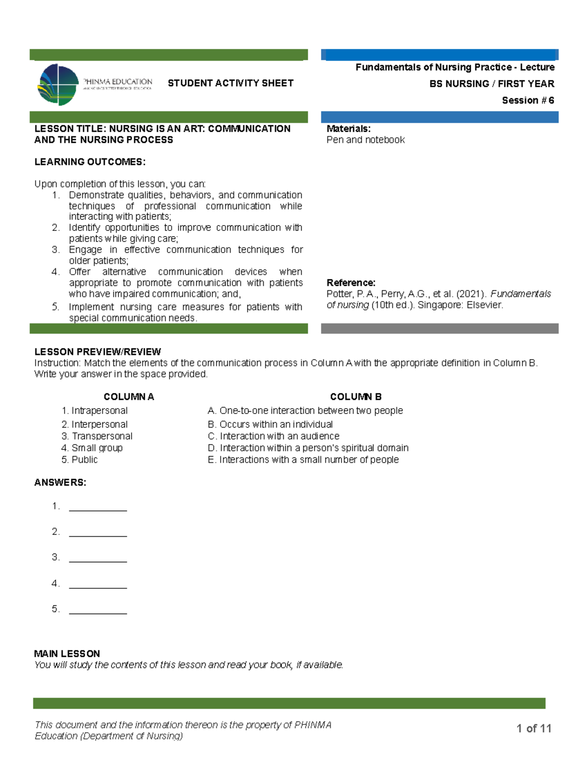 Session #6: Fundamentals of Nursing Communication (BS Nursing Lec ...