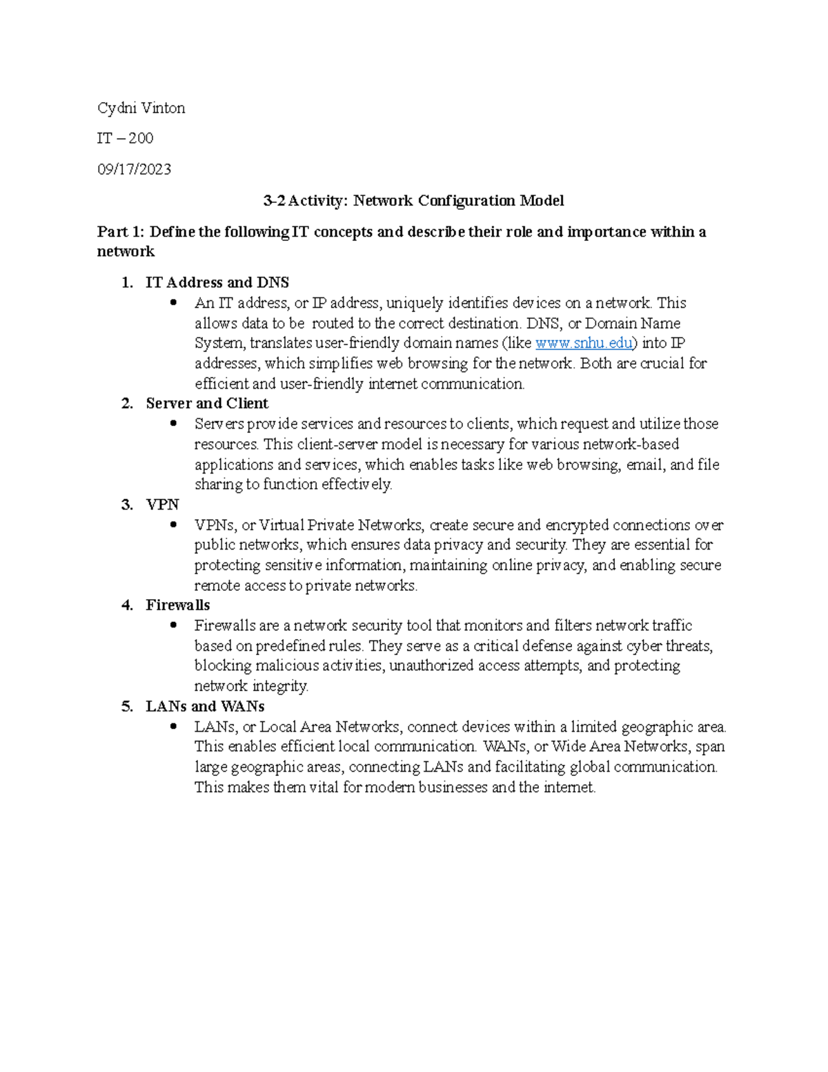 IT-200 3-2 Activity: Understanding Network Config Model Components - Studocu