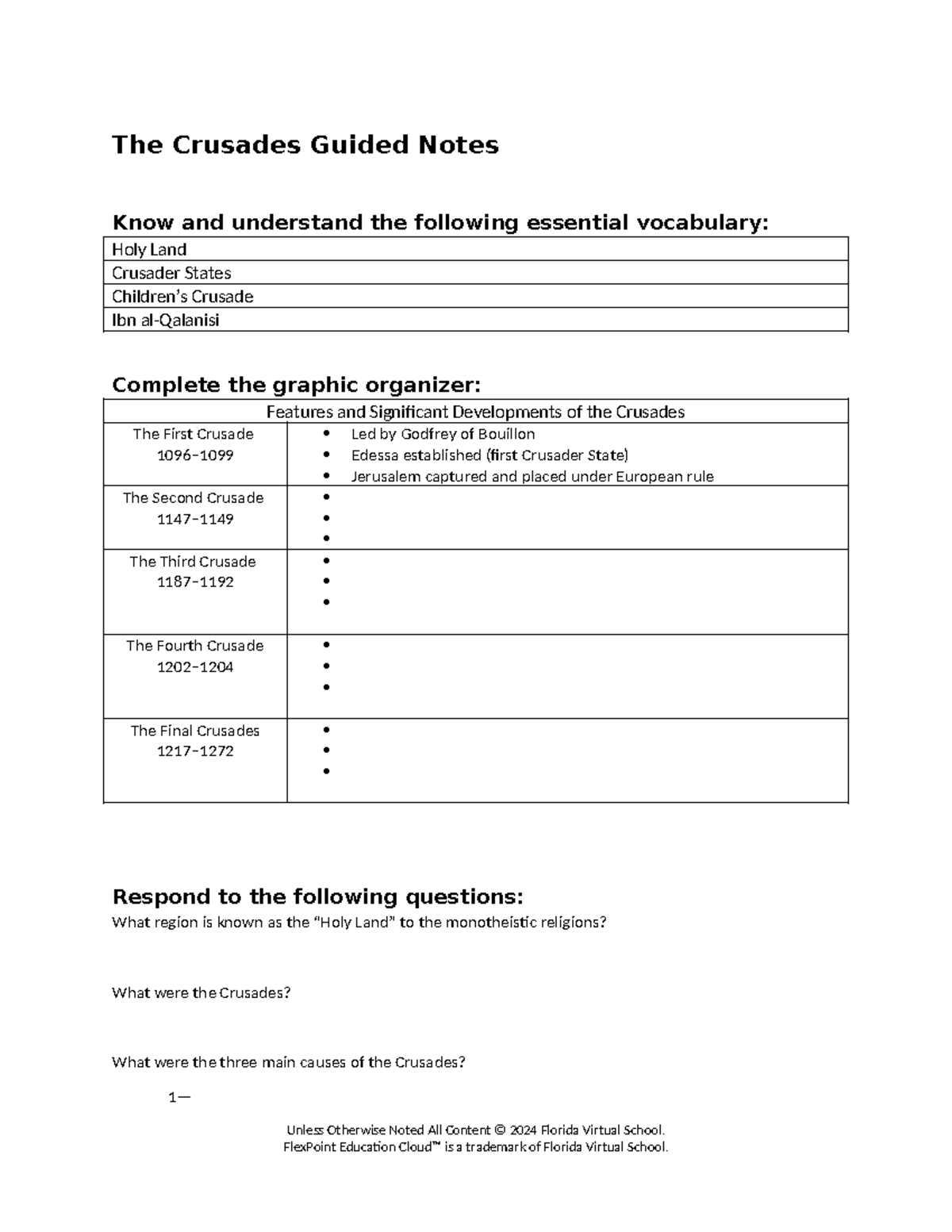HIST 202: The Crusades Guided Notes and Key Vocabulary - Studocu