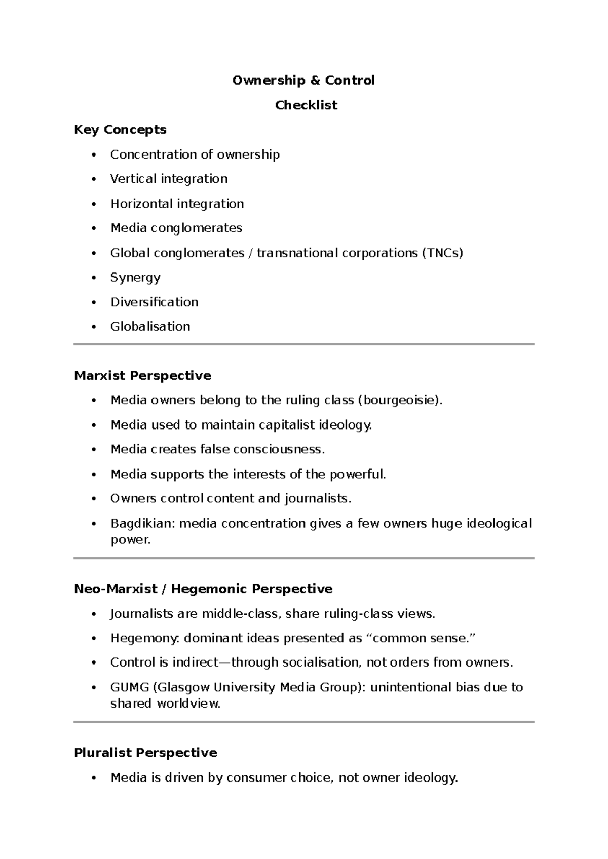 Ownership Control Checklist: Key Concepts in Media Studies - Studocu