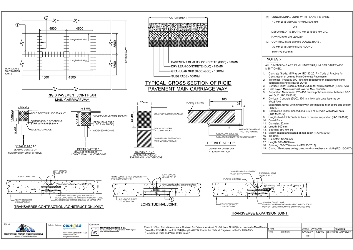 PQC Detail Drawing: Rigid Pavement Joint Plan and Specifications - Studocu