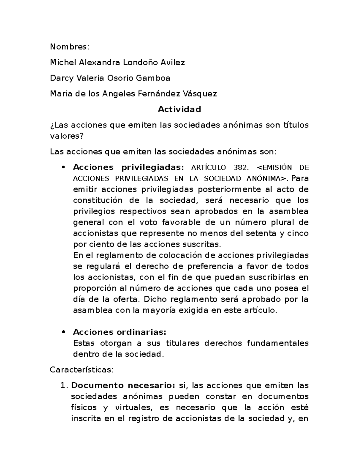 Actividad titulos valores - Nombres: Michel Alexandra Londoño Avilez ...