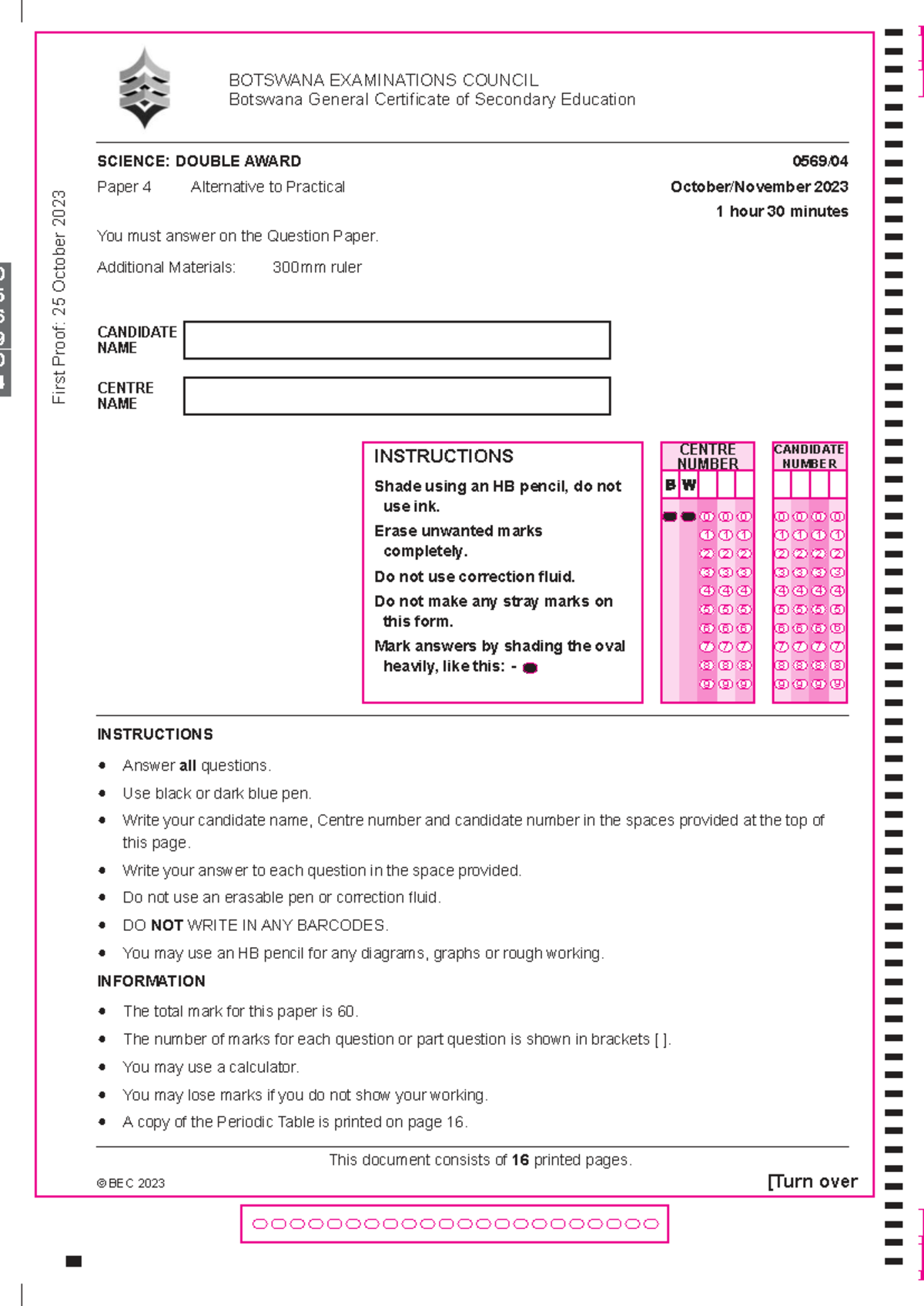 Bgcse Science Paper 4 Exam 2023: Double First Proof - Studocu