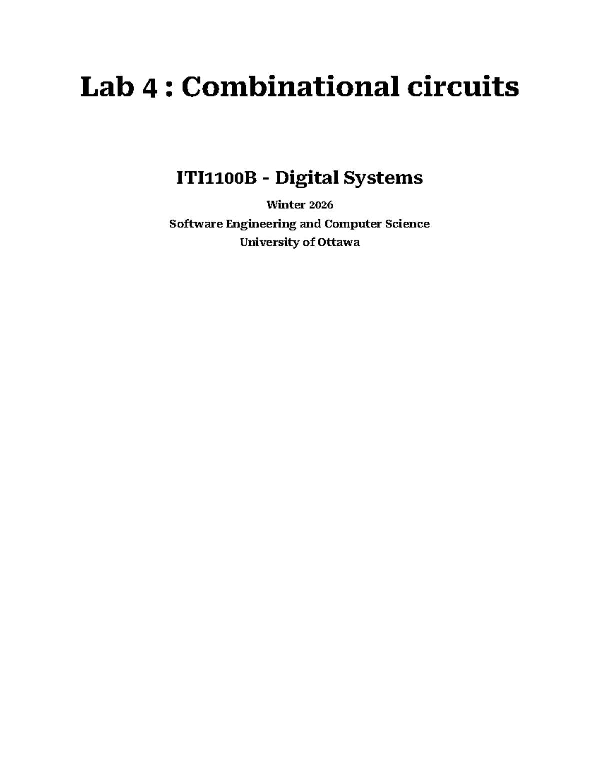 Lab 4: Combinational Circuits ITI1100B - Magnitude Comparator & MUX ...