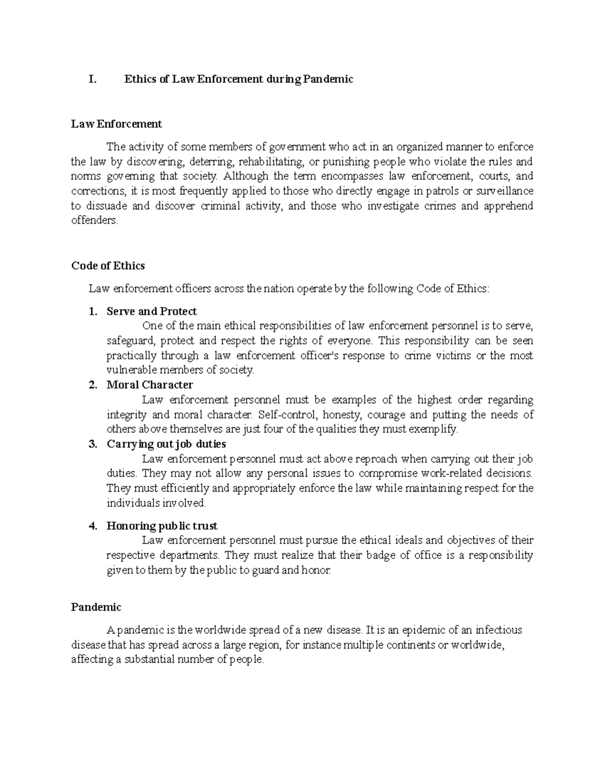 Ethics of law enforcement-Millenials and Filinnials - I. Ethics of Law ...