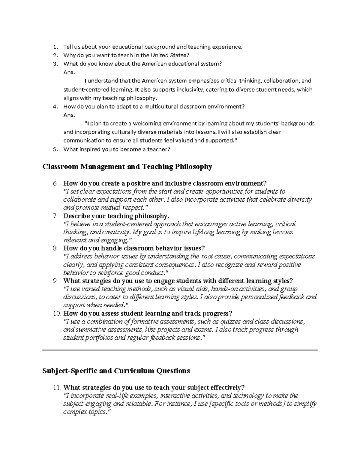 Interview questions - 1. Tell us about your educational background and ...