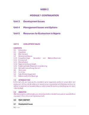 Module 2 WEEK 3 - Textbook - MODULE 2 Unit 1 Impact of Ecotourism on the Environment (1) Unit 2 ...