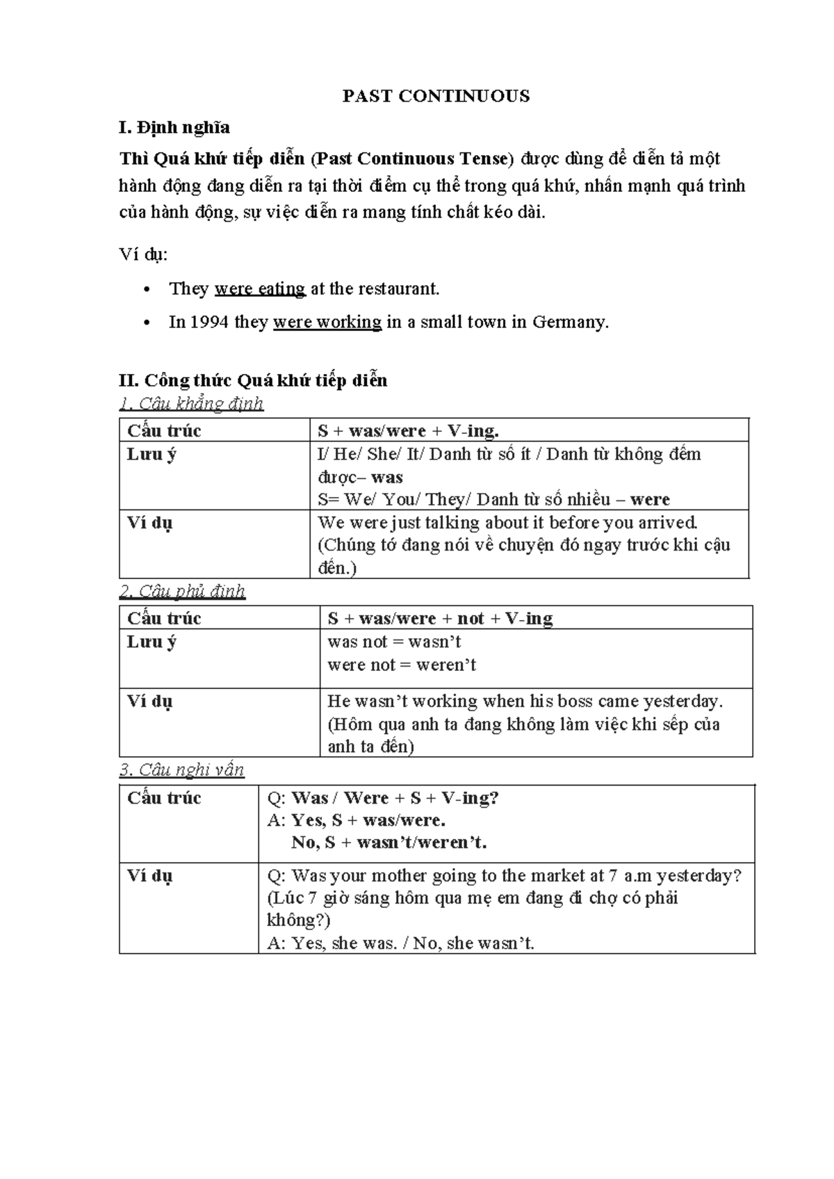 PAST CONTINUOUS TENSE: Definition, Usage, and Examples - Studocu
