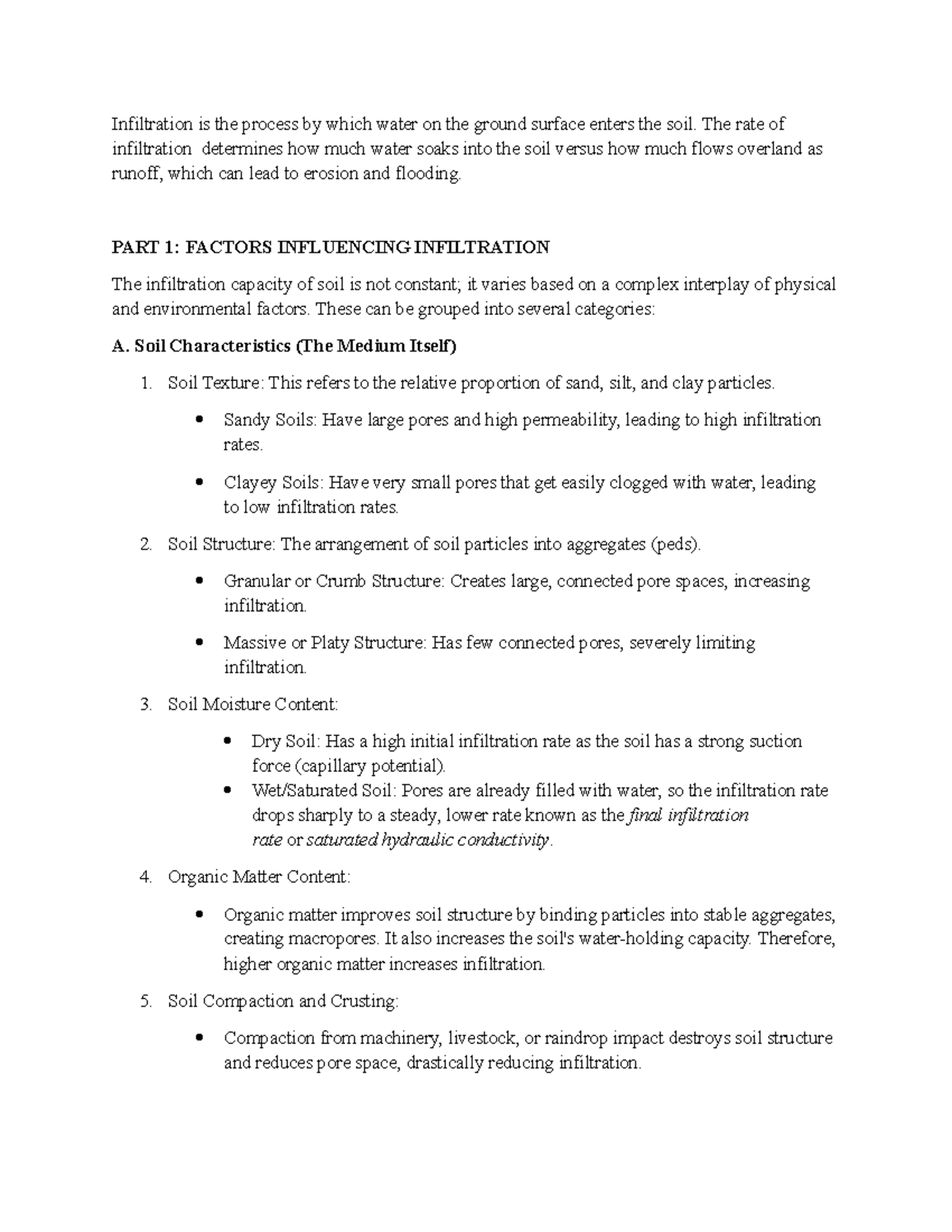 Factors Influencing Infiltration: A Comprehensive Study on Soil and ...