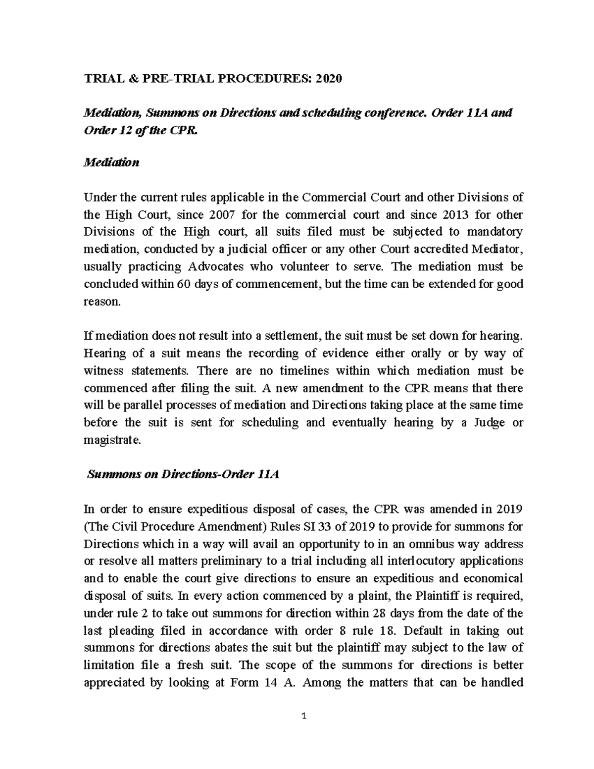 Civil Procedure Notes 2 (002) - Trial & Pre-Trial Procedures Overview ...