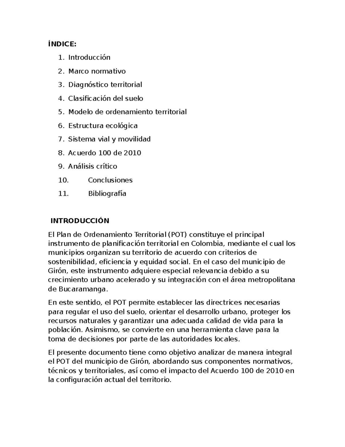 Análisis del Plan de Ordenamiento Territorial (POT) en Girón - Curso ...