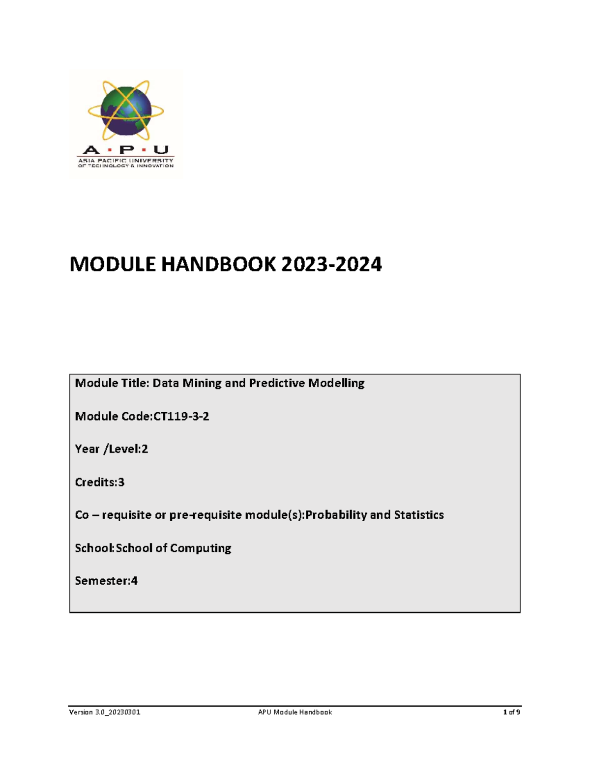 APU Module Handbook: Data Mining & Predictive Modelling (DMPM) - Studocu