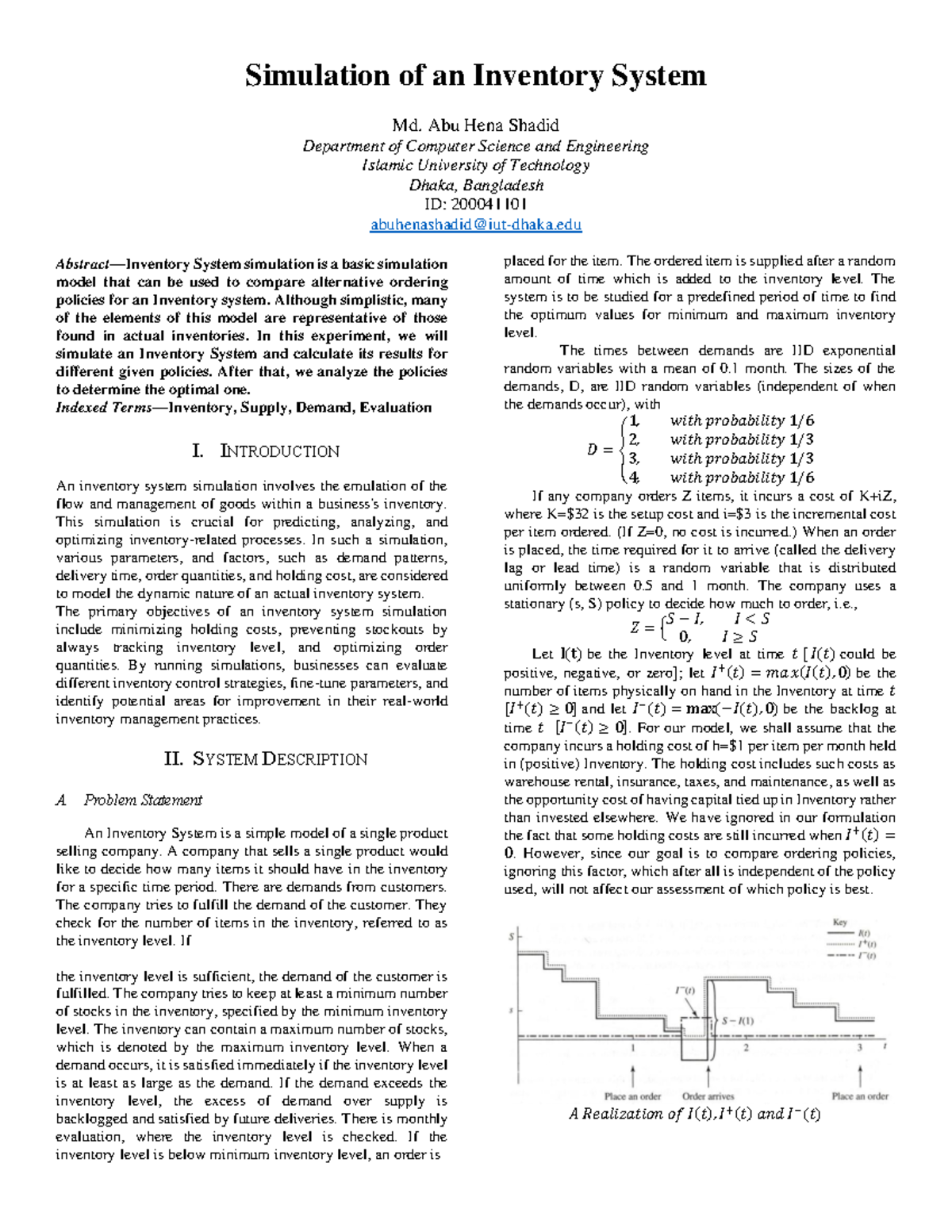 Inventory System Simulation Report for CSE Final Project - Studocu