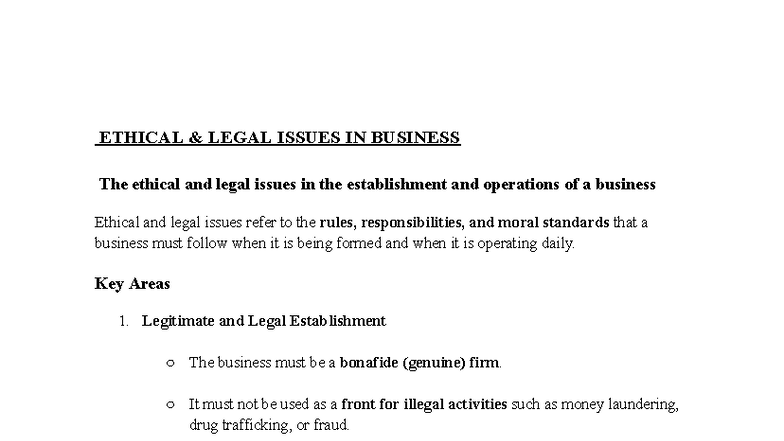 ETHICAL & LEGAL ISSUES IN BUSINESS - Overview & Careers (2025) - Studocu