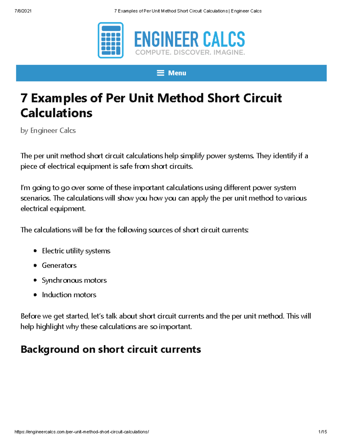 7 Examples of Per Unit Method Short Circuit Calculations Engineer Calcs ...