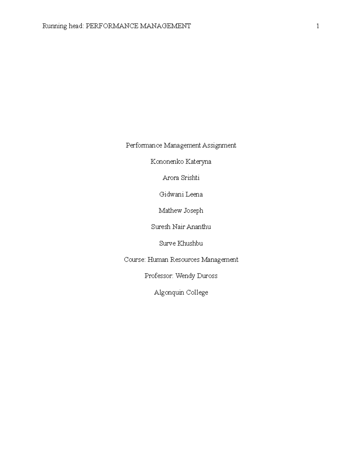 Performance Management Assignment (1) - Running head: PERFORMANCE ...