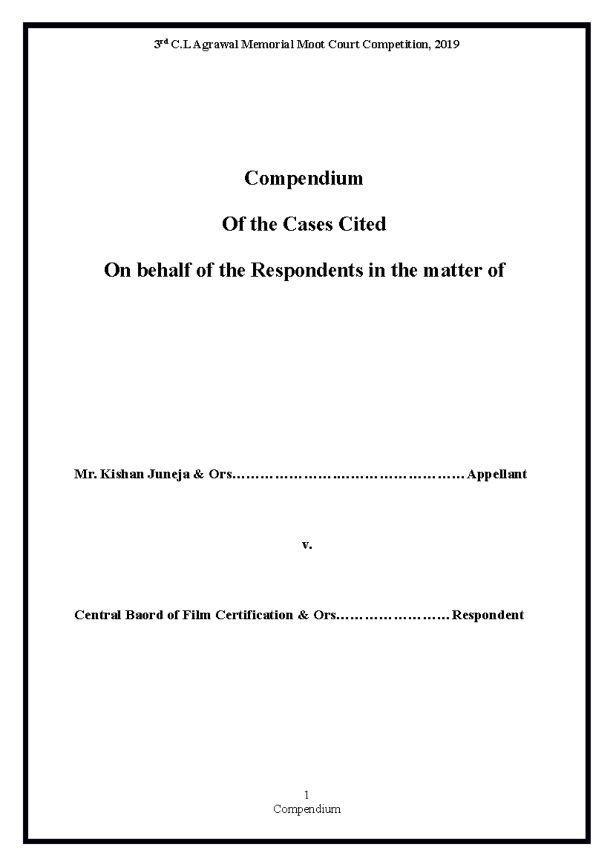 Compendium of Moot Competition Cases - Legal Analysis Notes - Studocu
