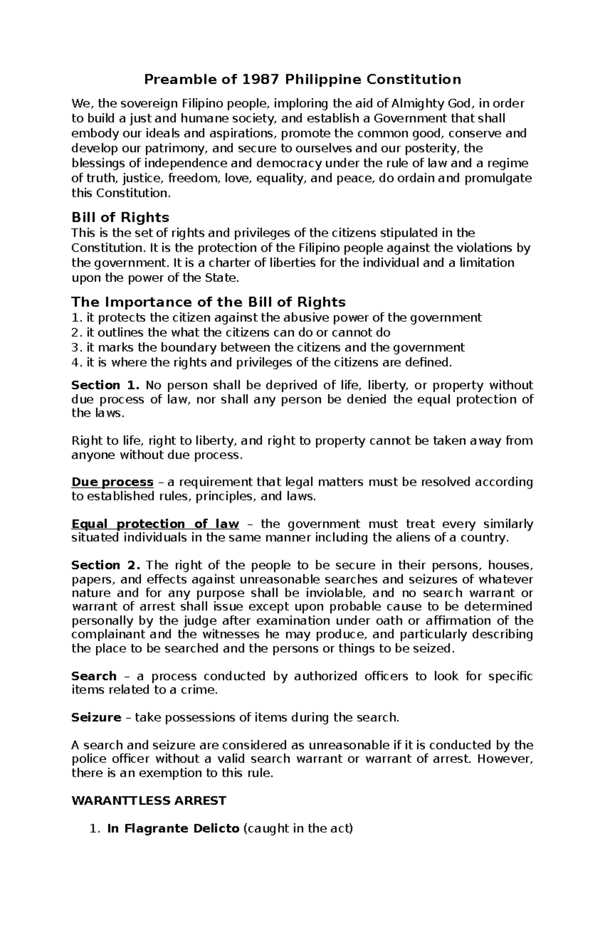 Article 3: Bill of Rights in the 1987 Philippine Constitution - Studocu