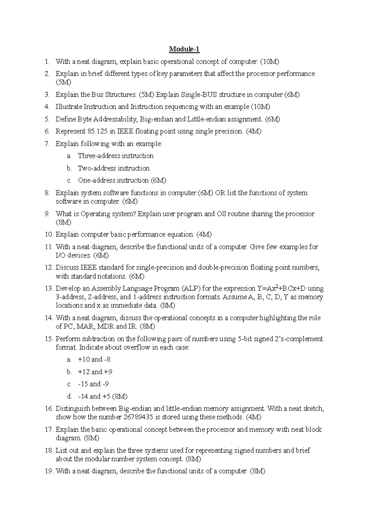 Questions From Vtu Qp Of Coa Module 1 With A Neat Diagram Explain Basic Operational Concept