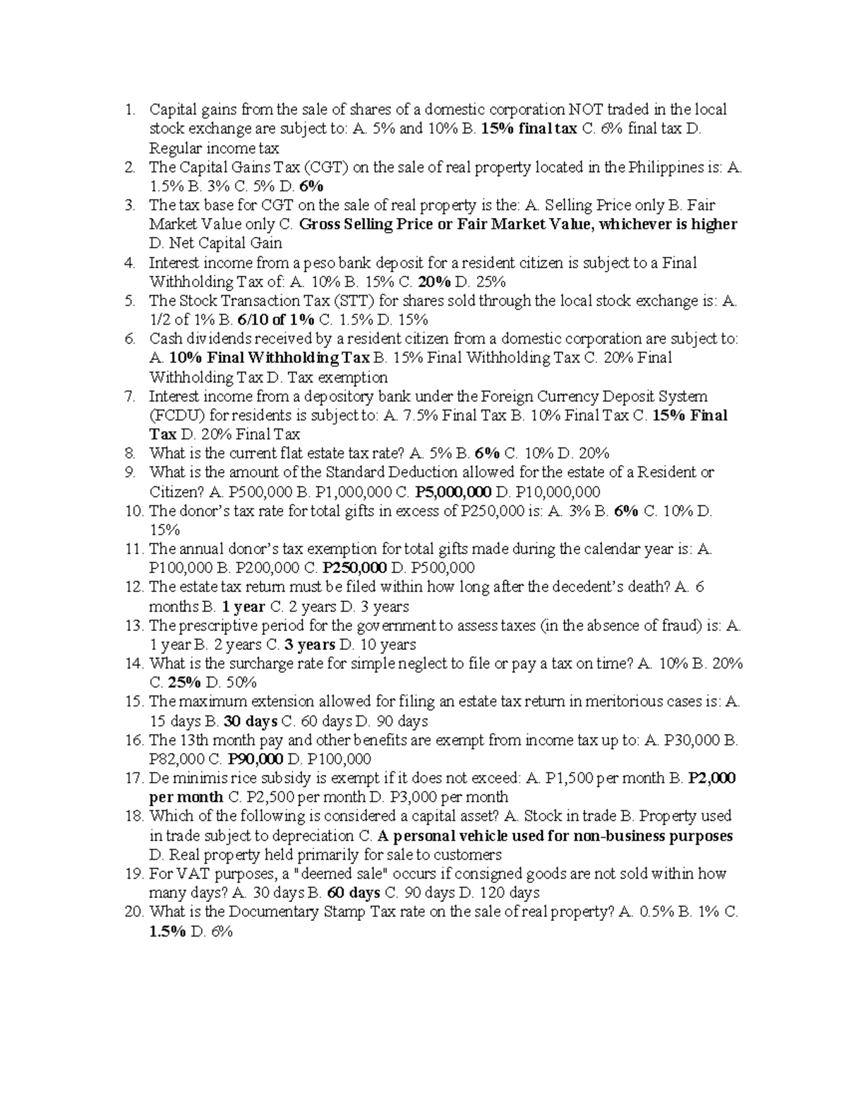 Tax 3 - Capital Gains and Taxation Overview for Final Exam - Studocu
