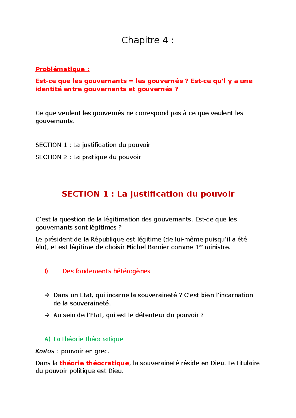 Chapitre 4 : L'exercice du pouvoir et la légitimité des gouvernants ...