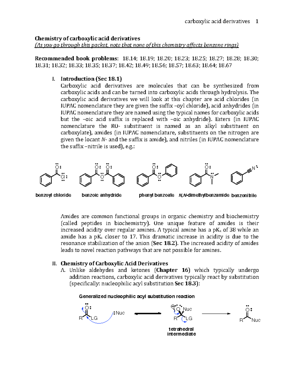 Discussion Notes on Carboxylic Acid Derivatives KEY - Chapter 18 ...