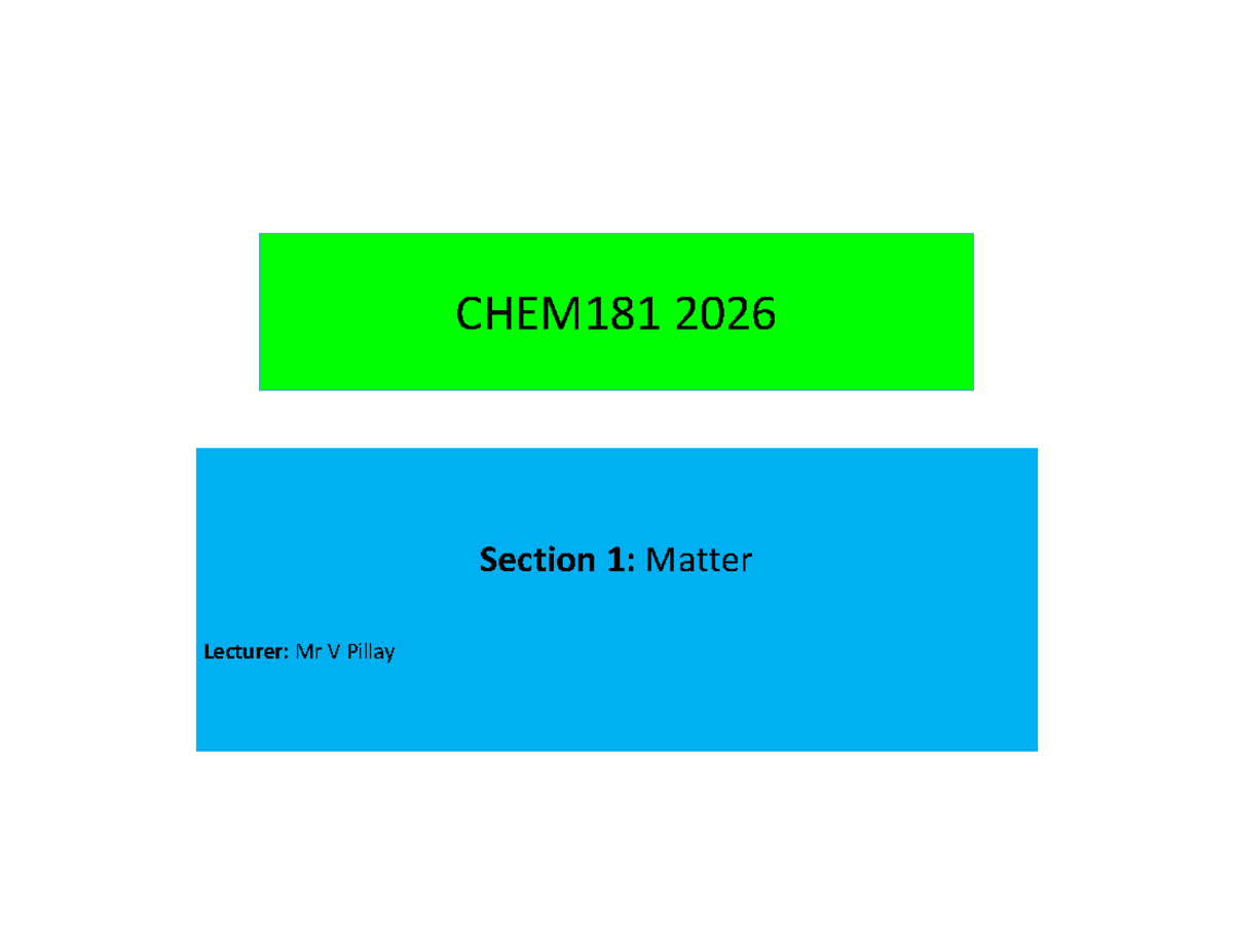 CHEM181 2026 Section 1: Introduction to Matter and Properties - Studocu