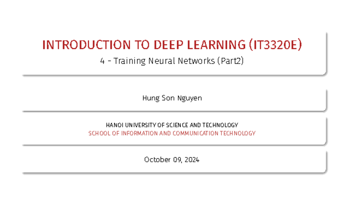 Training Neural Networks: Weight Initialization in Deep Learning (IT3320E) - Studocu