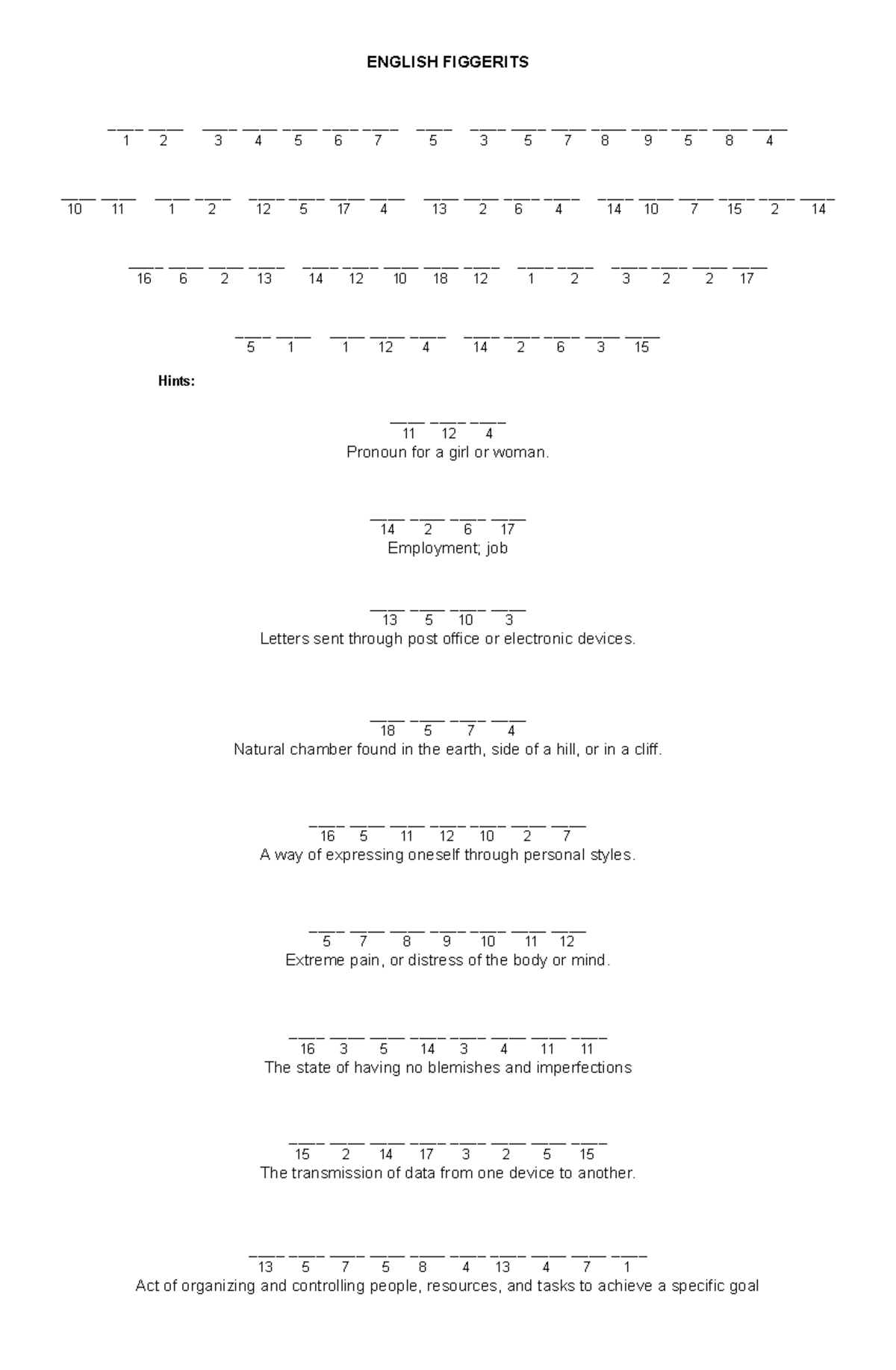 English Figgerits finals - ENGLISH FIGGERITS