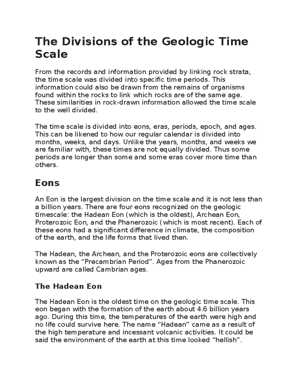 Geologic Time Scale: Eons, Eras, Periods, and Major Events - Studocu