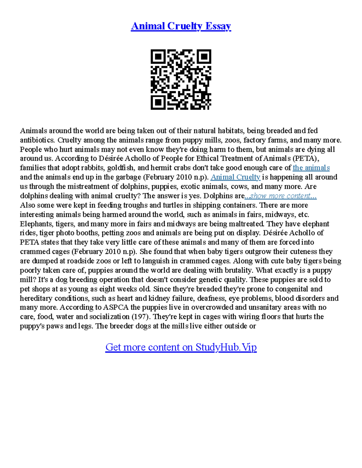 Animal Cruelty Conclusion Essay: A Call for Compassion and Change - Studocu