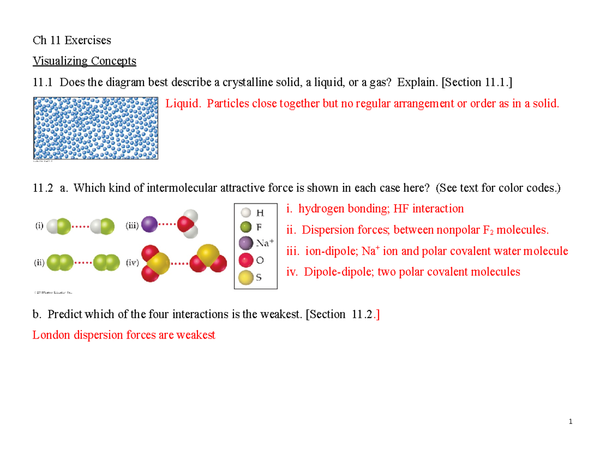 Ch 11 Exercise Answers: Intermolecular Forces & Properties Analysis ...