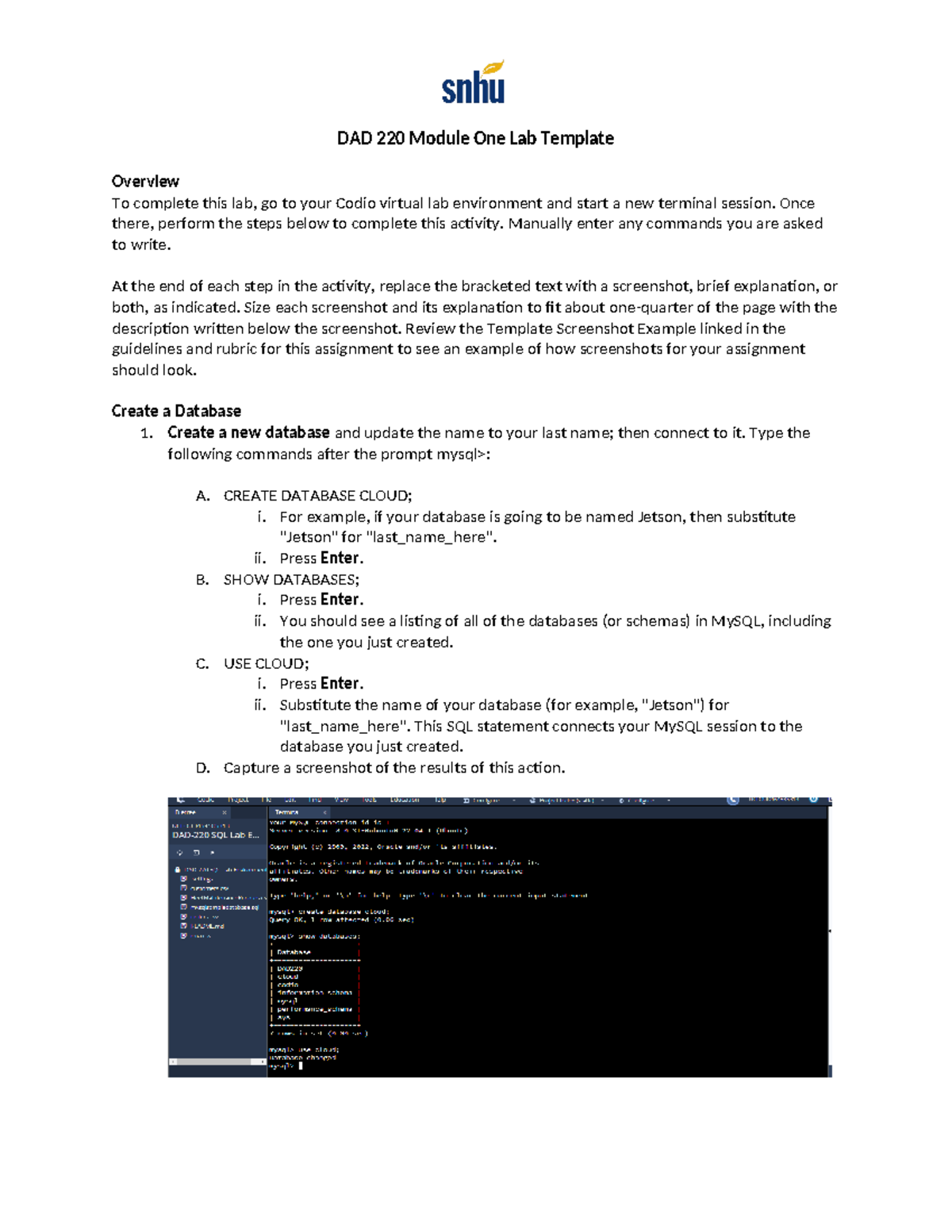 DAD 220 Module 1 Lab Assignment Guide - Database Creation Steps - Studocu