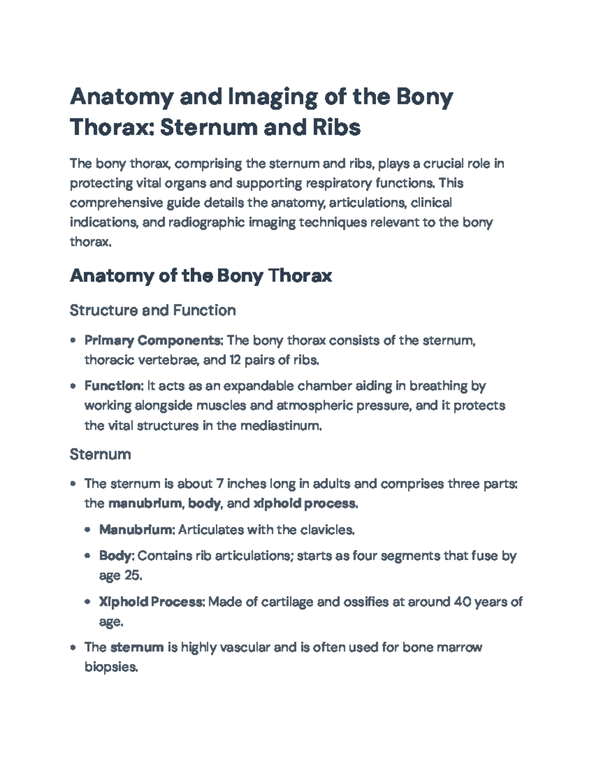 Anatomy & Imaging of Bony Thorax: Sternum & Ribs Overview - Studocu