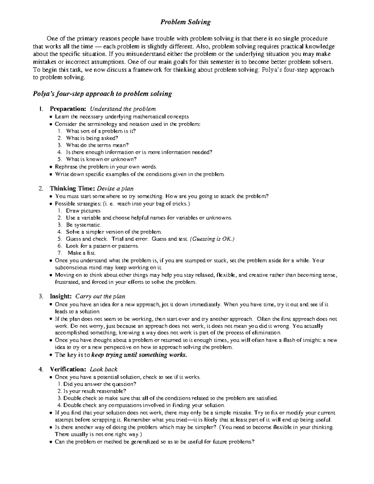 Polya's 4 Steps of Problem Solving: A Comprehensive Guide - Studocu