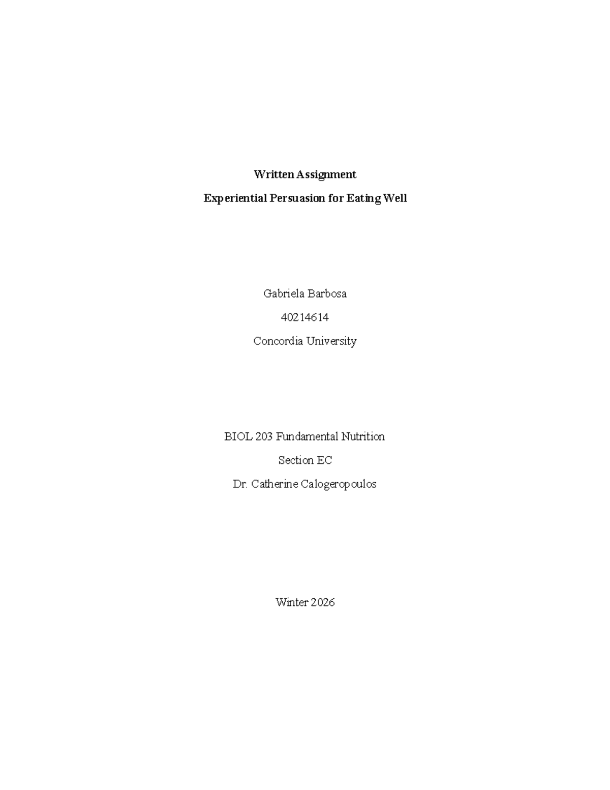 BIOL 203 Written Assignment: Analyzing Nutritional Recipes for Health ...