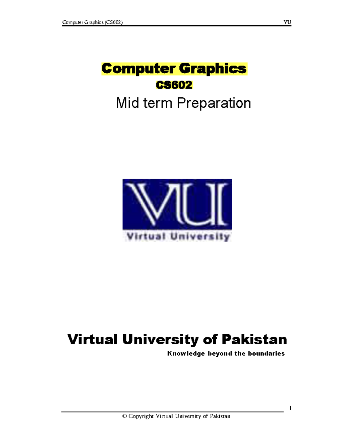 CS602 Computer Graphics Midterm Prep Handouts - VU - Studocu